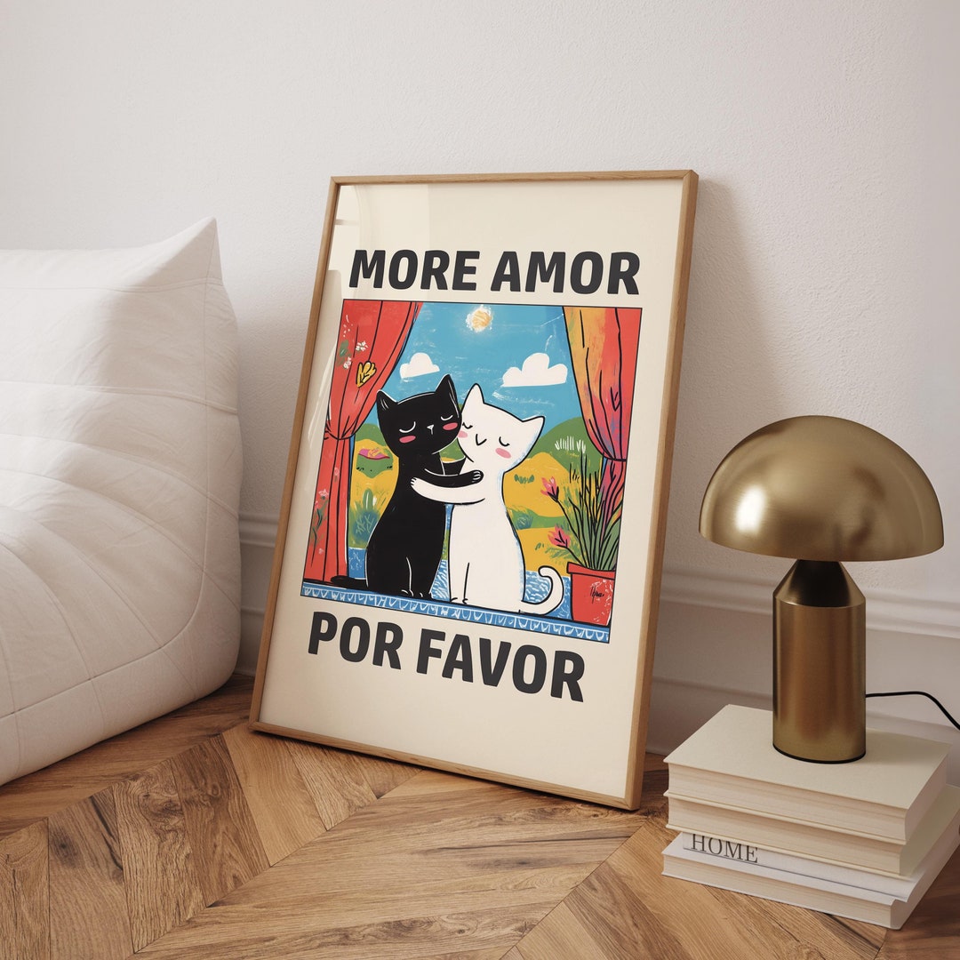 Cat Love Poster, More Amor Por Favor Print, Minimalist Cats Wall Art ...