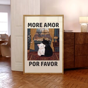 Cat Love Poster, More Amor Por Favor Print, Minimalist Cats Wall Art ...