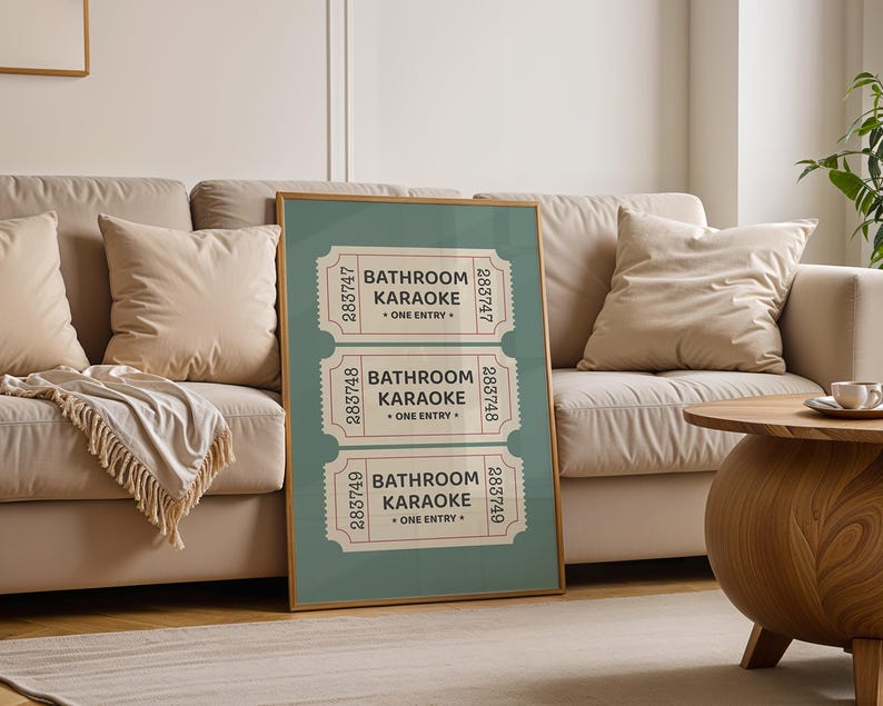 Bathroom Karaoke Ticket Poster, Bathroom Wall Art, Shower Singing Funny ...