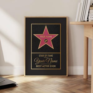 Custom Hollywood Star Poster, Personalized Walk of Fame Star Print ...