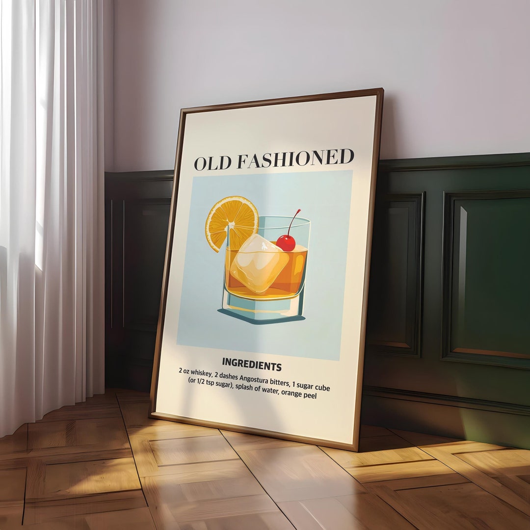 Old Fashioned Cocktail Print, Bar Cart Poster, Party Drink Wall Art ...