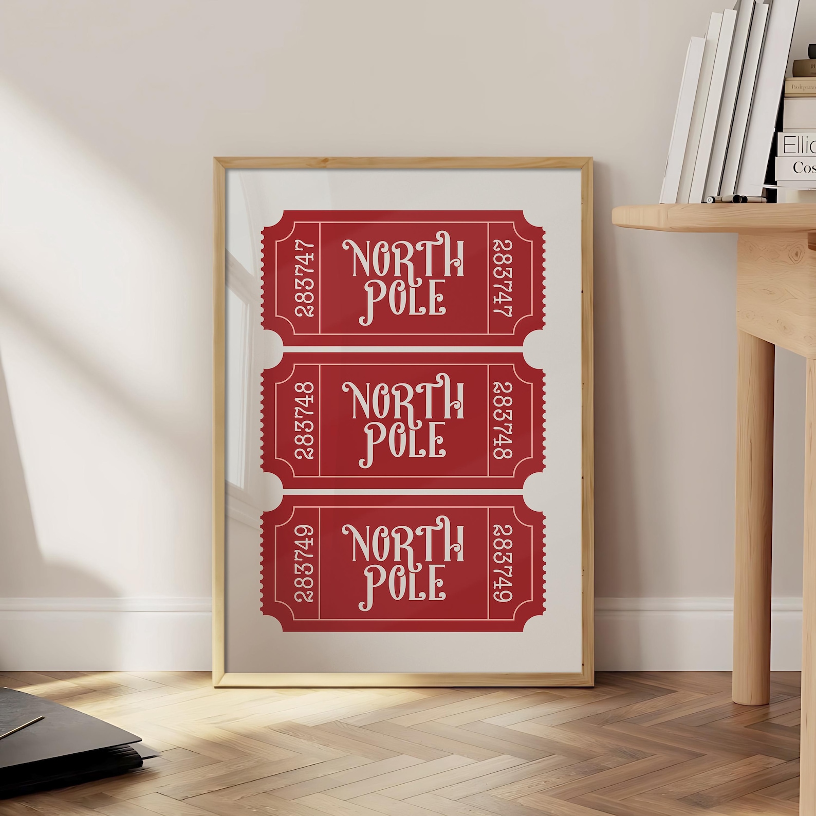 North Pole Ticket Prints, Trendy Christmas Poster, Red Xmas Wall Art ...