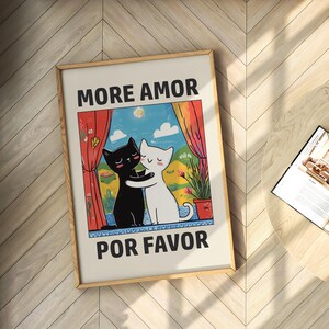 Cat Love Poster, More Amor Por Favor Print, Minimalist Cats Wall Art ...