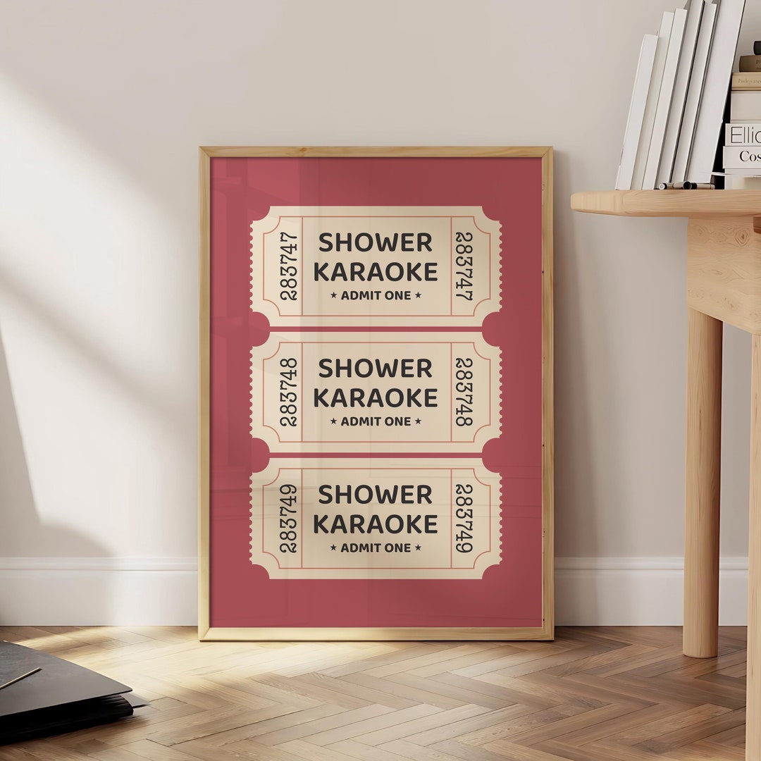 Shower Karaoke Ticket Poster, Bathroom Wall Art, Shower Singing Funny ...