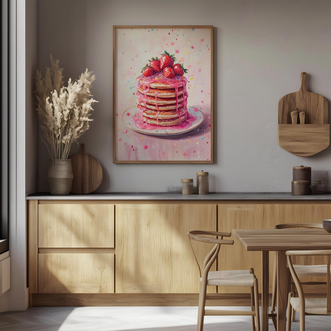 Pink Pancakes Poster, Pancake Art Print, Retro Food Wall Art, Vintage ...