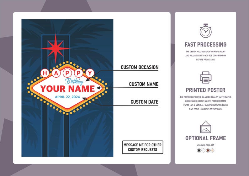 Custom Las Vegas Poster, Personalized Las Vegas Sign Print, Birthday ...