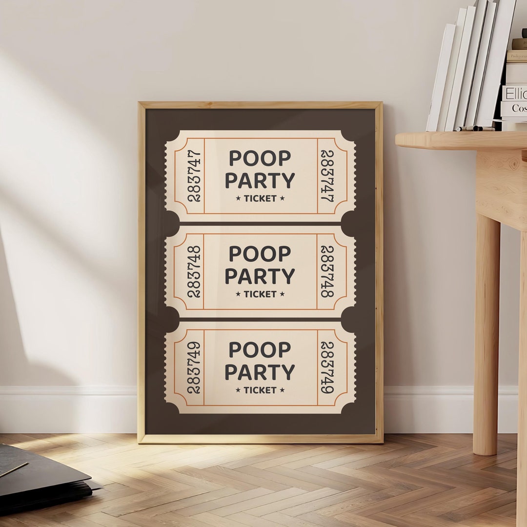 Poop Party Ticket Poster, Trendy Bathroom Wall Art, Retro Preppy Pink ...