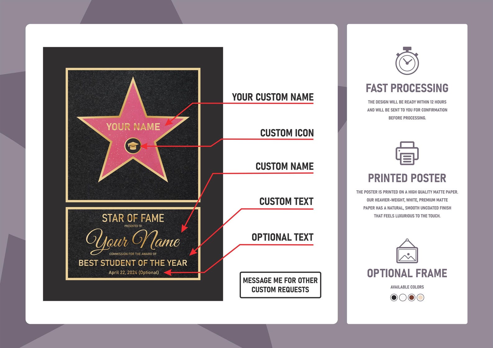 Custom Hollywood Star Poster, Personalized Walk of Fame Star Print ...