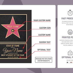 Custom Hollywood Star Poster, Personalized Walk of Fame Star Print ...