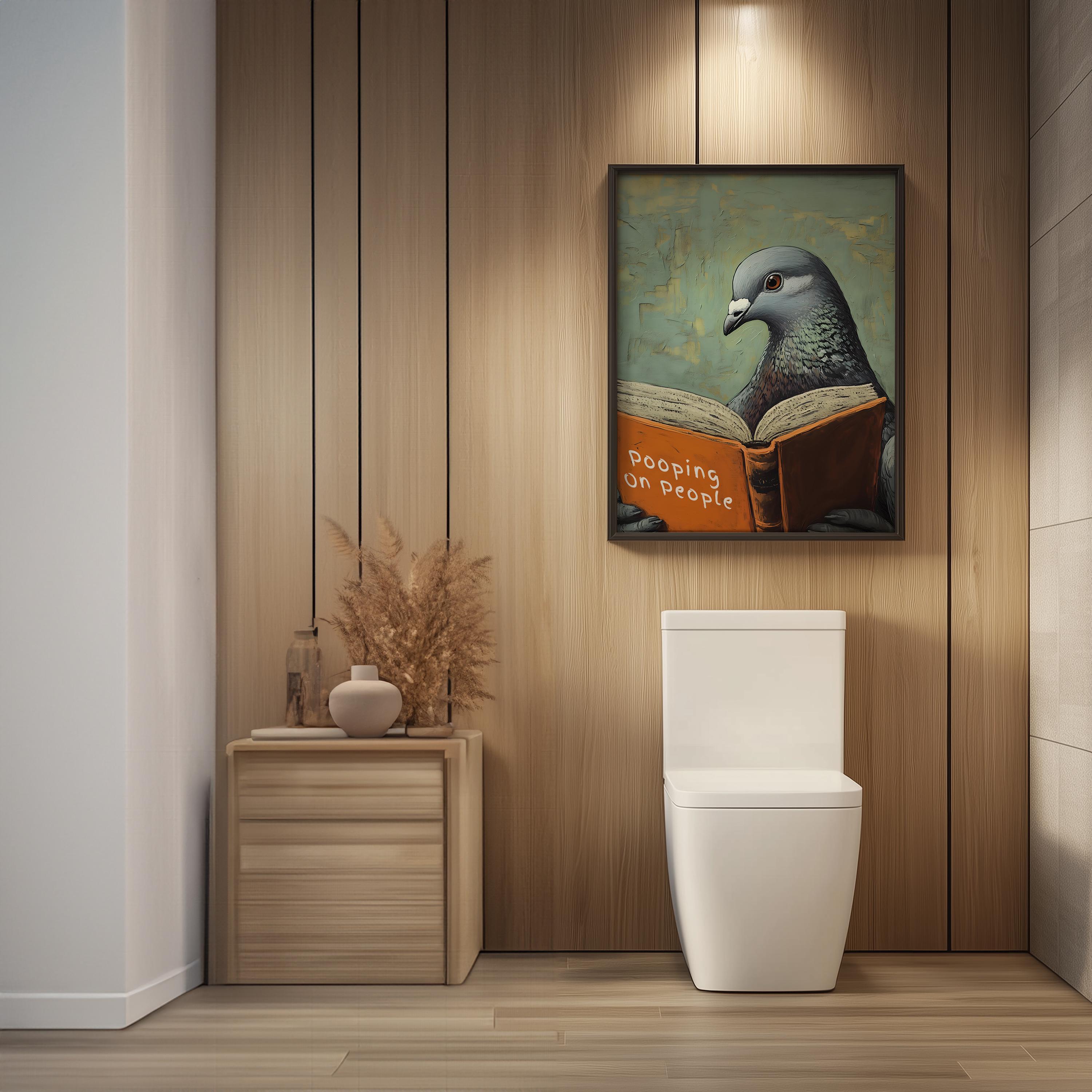 Funny Bathroom Print, Pigeon Pooping on People Book Poster, Funny ...