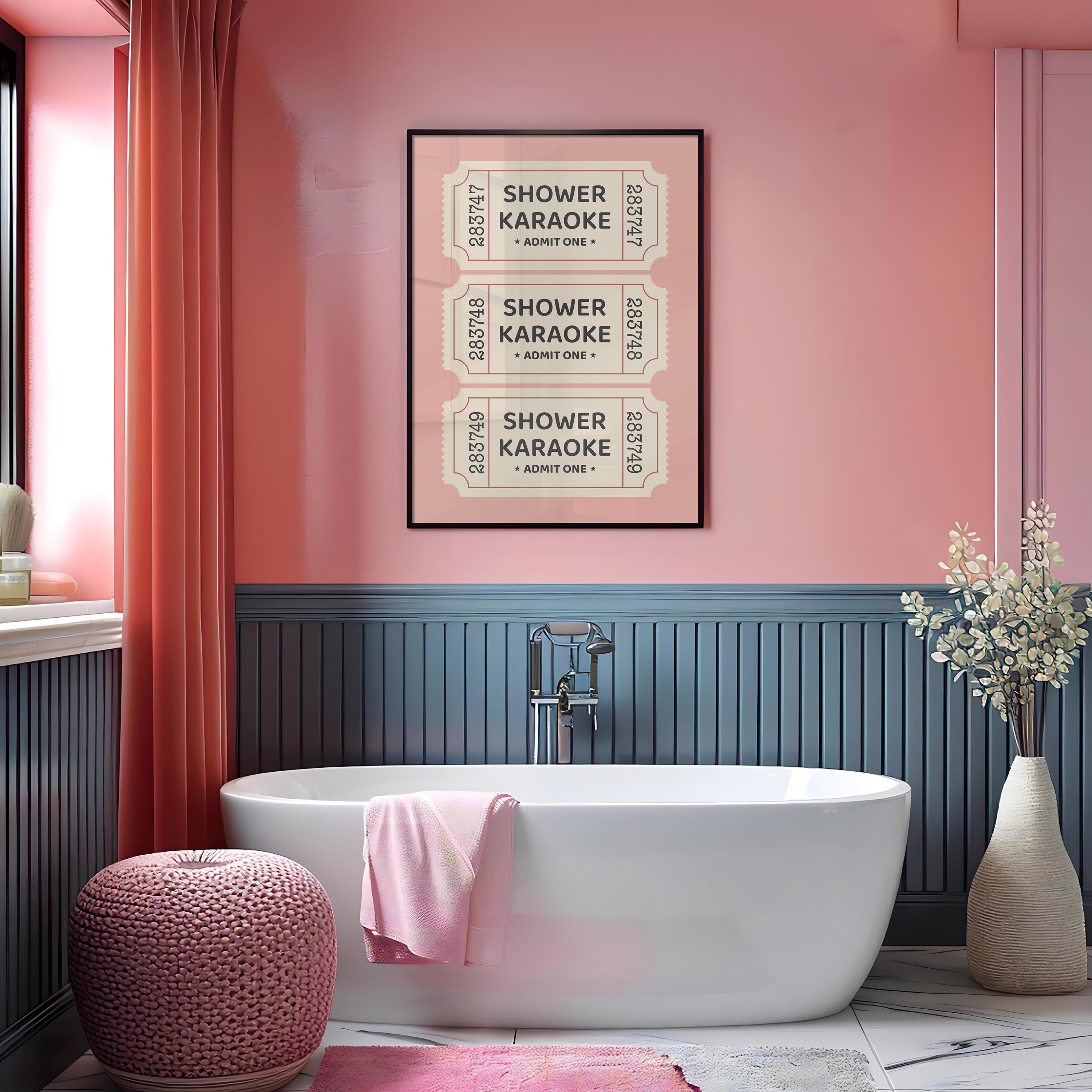 Shower Karaoke Ticket Poster, Bathroom Wall Art, Shower Singing Print ...