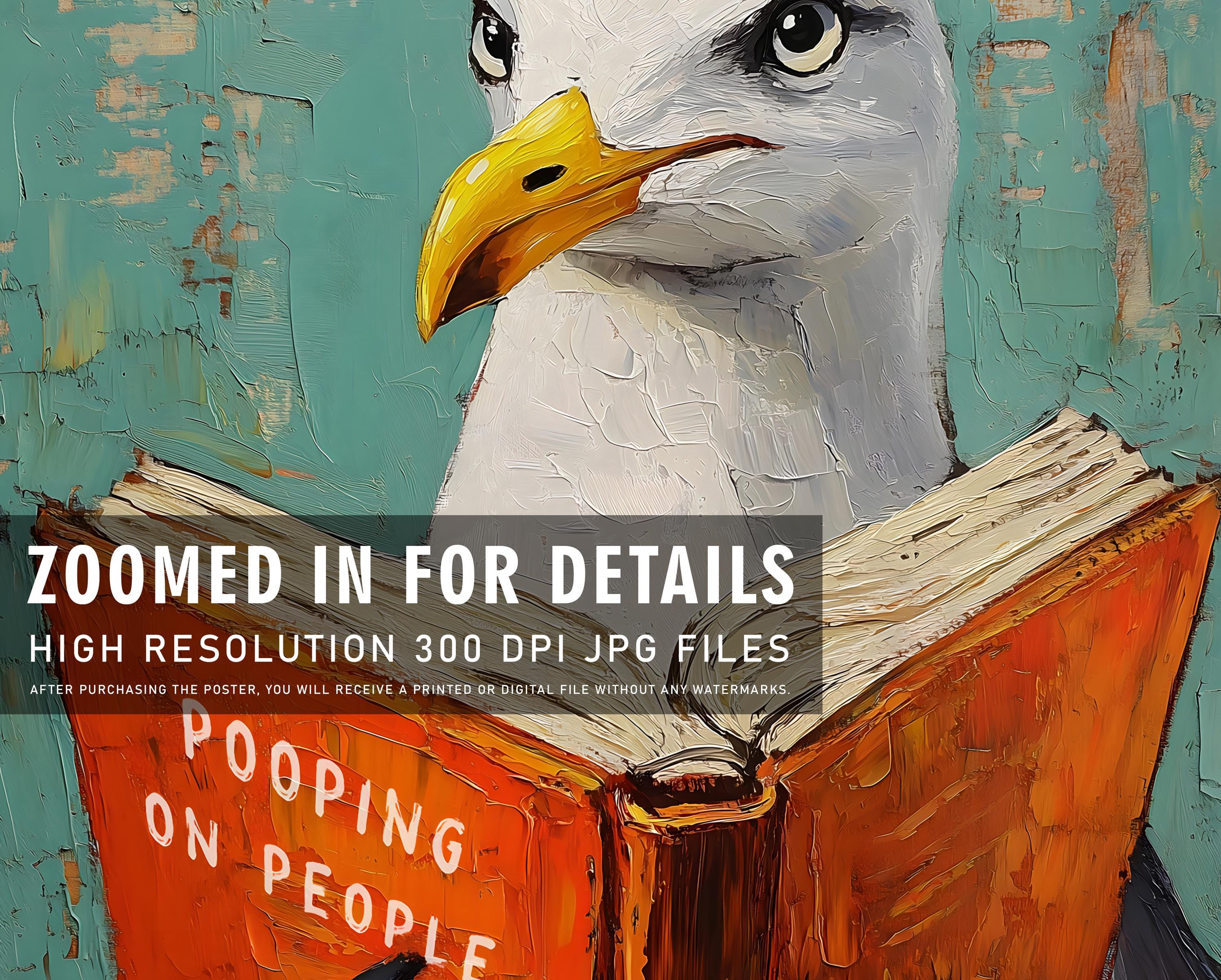 Funny Bathroom Print, Seagull Pooping on People Book Poster, Funny ...