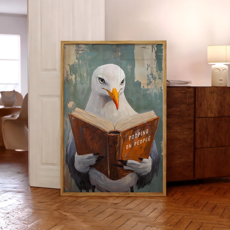Funny Bathroom Print, Seagull Pooping on People Book Poster, Funny ...