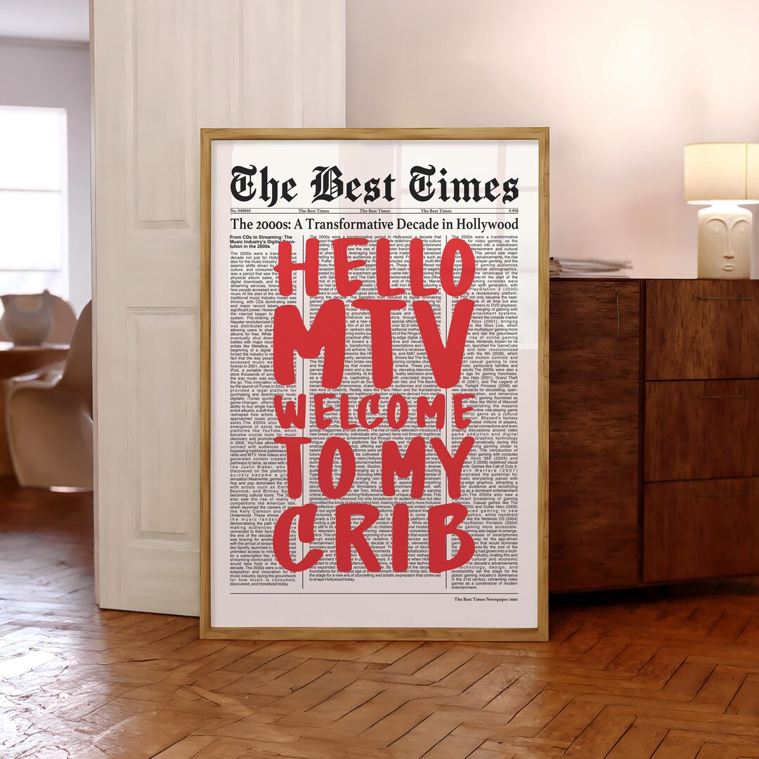Welcome to My Crib Poster, Trendy Newspaper Print, Vintage Hello MTV ...