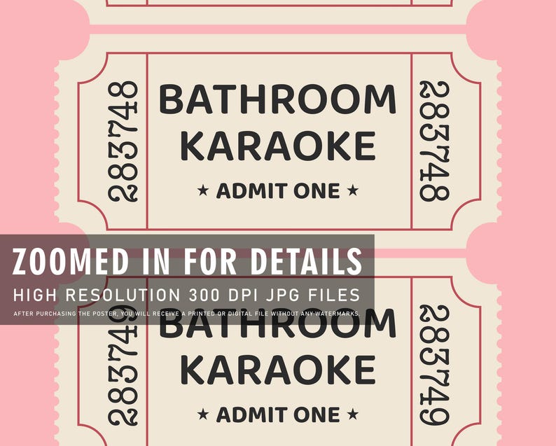 Bathroom Karaoke Ticket Poster, Bathroom Wall Art, Shower Singing Funny ...