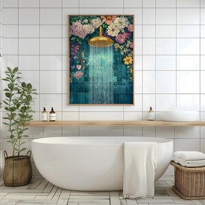 Floral Bathroom Print, Shower Wall Art, Botanical Bathroom Poster ...