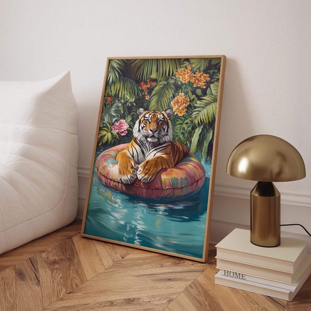 Tiger on a Float Poster, Luxury Wall Art, Maximalist Animal Print ...