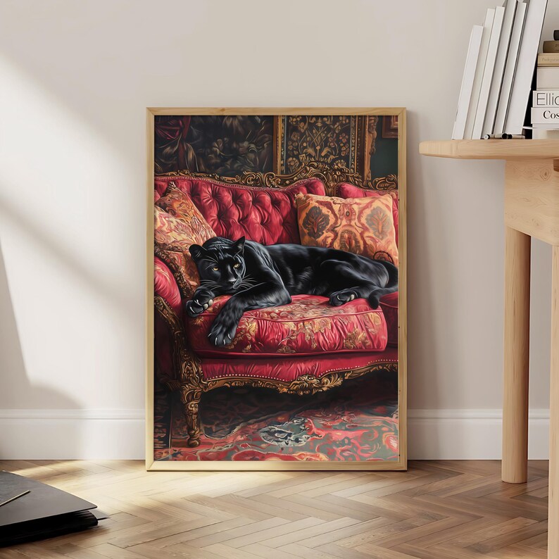 Panther on Sofa Poster, Leopard Wall Art, Maximalist Art, Jungle ...