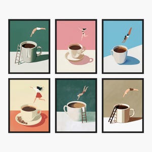Set of 6 Coffee Poster, Coffee Diver Print, Morning Coffee Poster ...