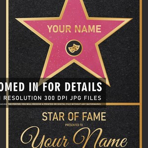 Custom Hollywood Star Poster, Personalized Walk of Fame Star Print ...