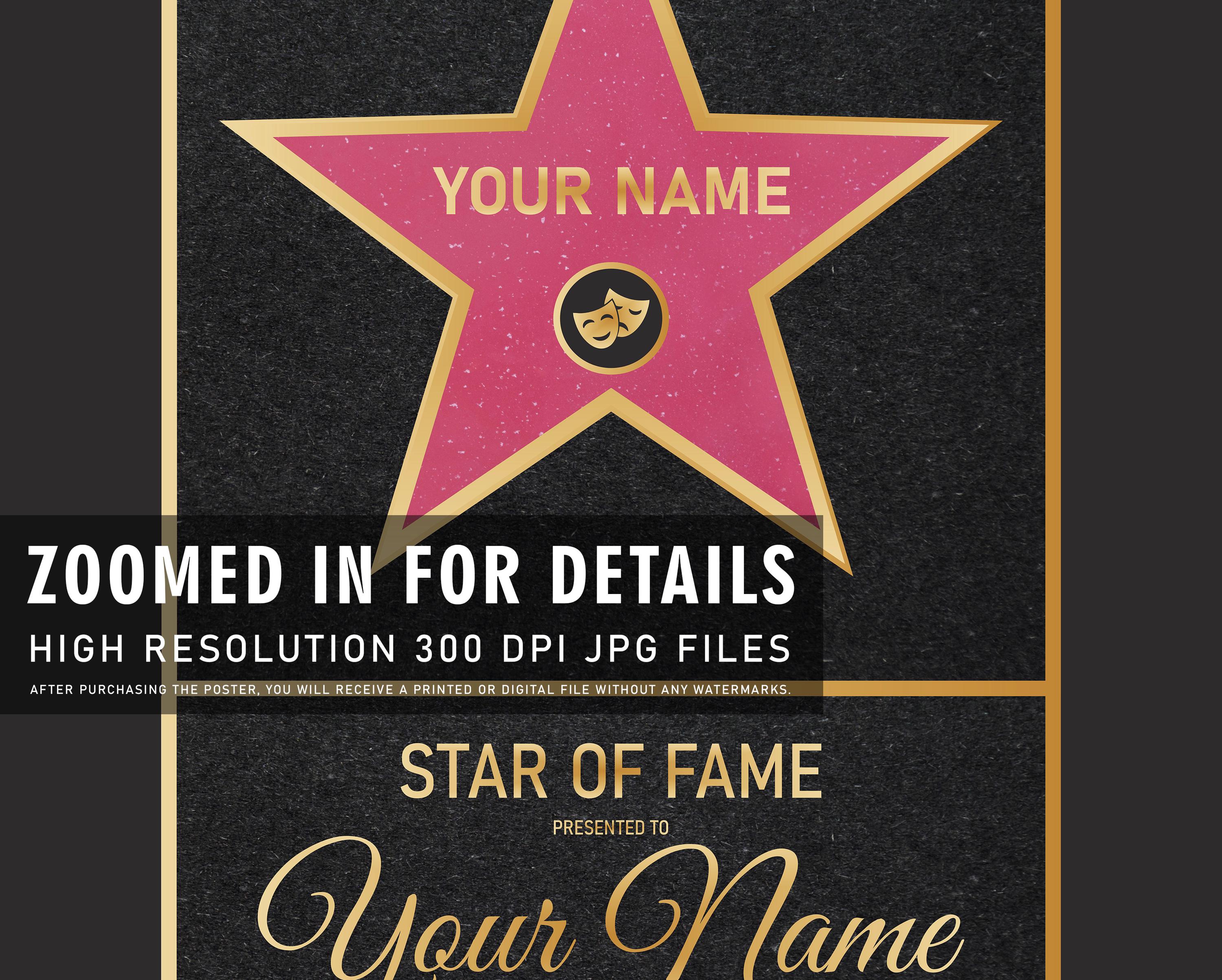 Custom Hollywood Star Poster, Personalized Walk of Fame Star Print ...