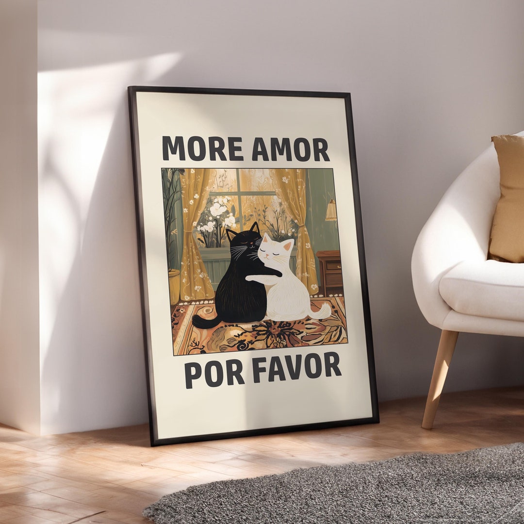 Cat Love Poster, More Amor Por Favor Print, Minimalist Cats Wall Art ...