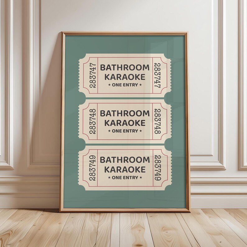 Bathroom Karaoke Ticket Poster, Bathroom Wall Art, Shower Singing Funny ...