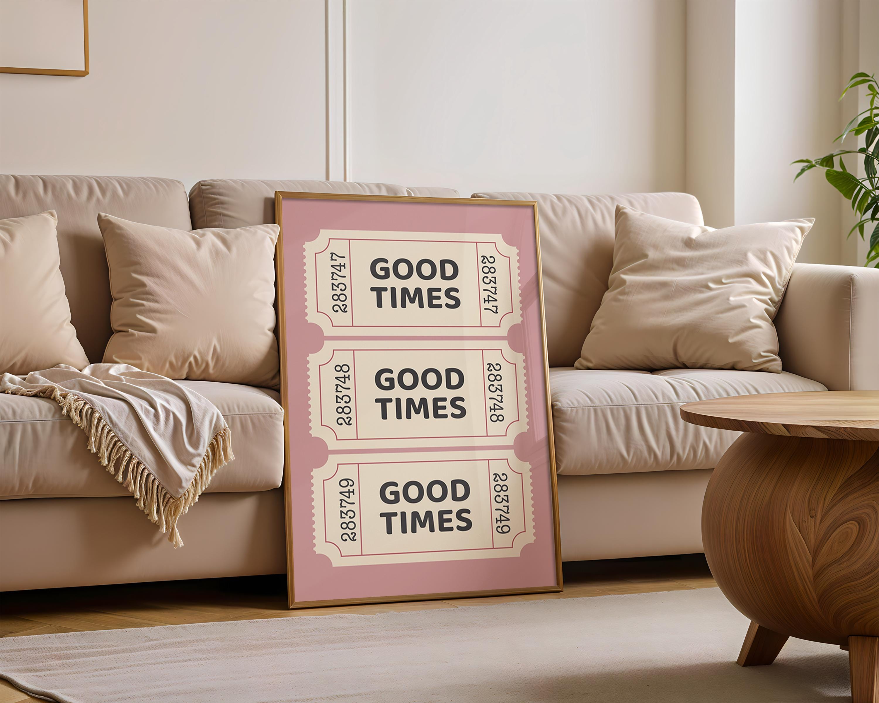 Trendy Good Times Ticket Poster, Retro Ticket Wall Art, Preppy Pink ...