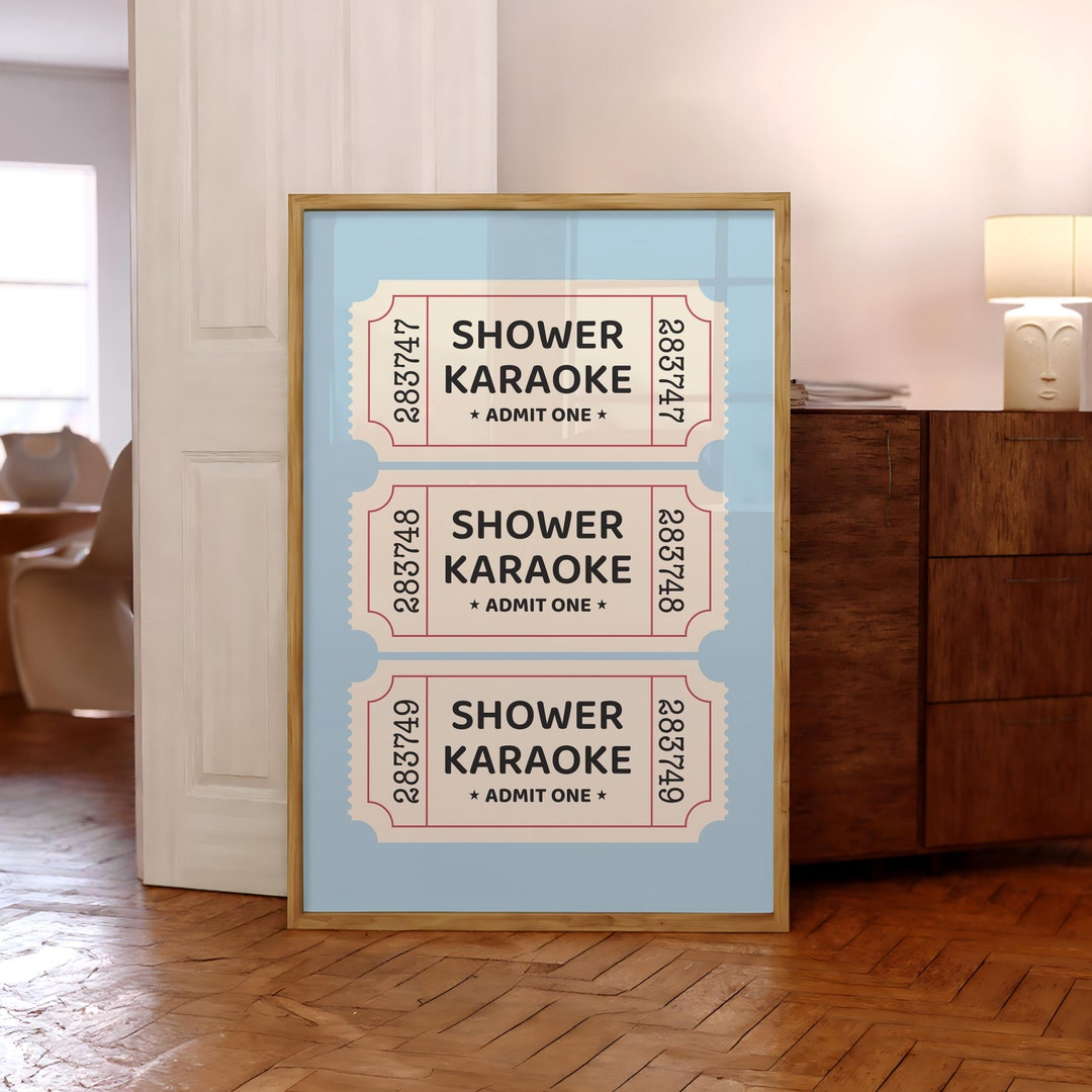 Shower Karaoke Ticket Poster, Bathroom Wall Art, Shower Singing Print ...