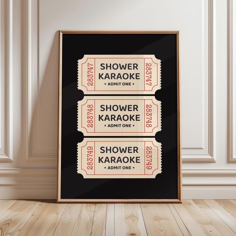 Shower Karaoke Ticket Poster, Bathroom Wall Art, Shower Singing Funny ...