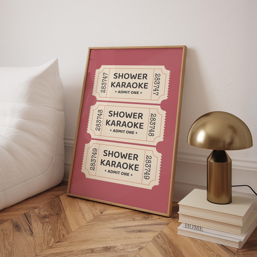 Shower Karaoke Ticket Poster, Bathroom Wall Art, Shower Singing Funny ...