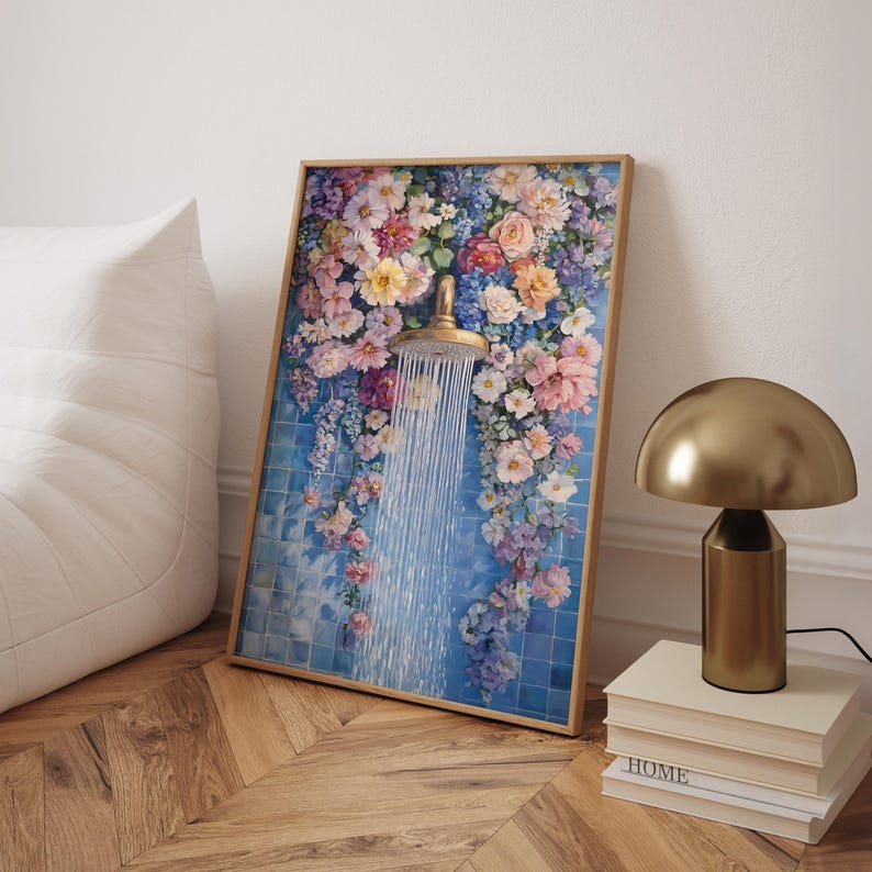 Floral Bathroom Print, Shower Wall Art, Botanical Bathroom Poster ...