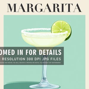 Margarita Cocktail Print, Bar Cart Poster, Party Drink Wall Art, Retro ...