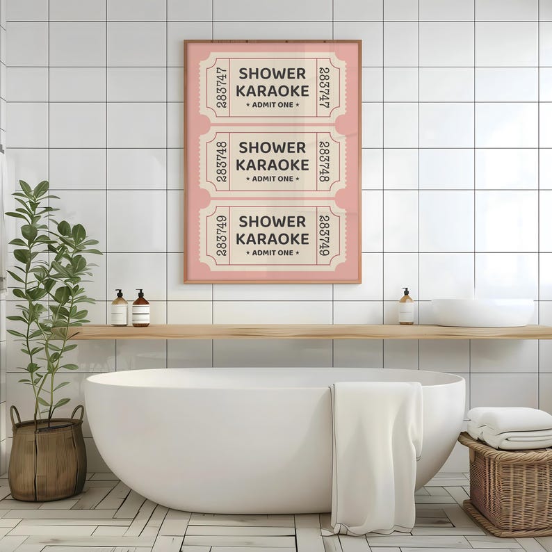 Shower Karaoke Ticket Poster, Bathroom Wall Art, Shower Singing Print ...