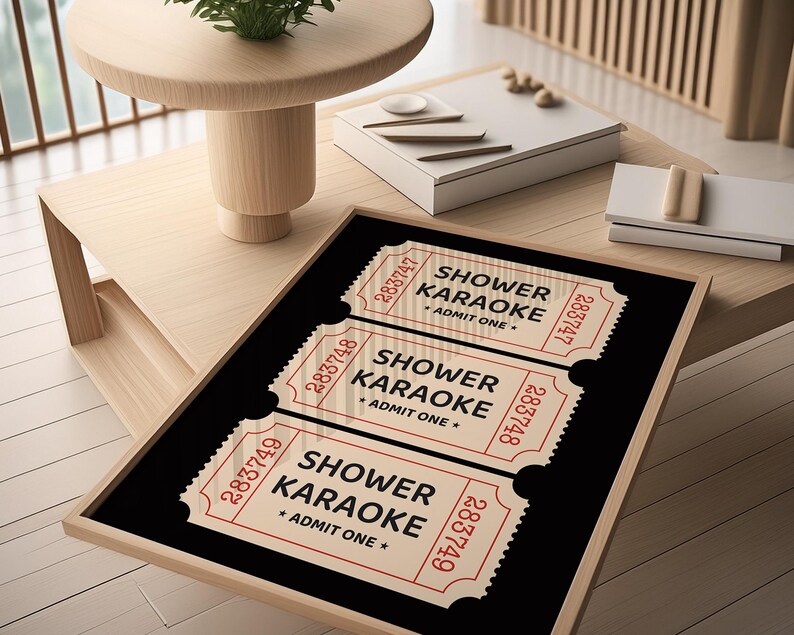 Shower Karaoke Ticket Poster, Bathroom Wall Art, Shower Singing Funny ...