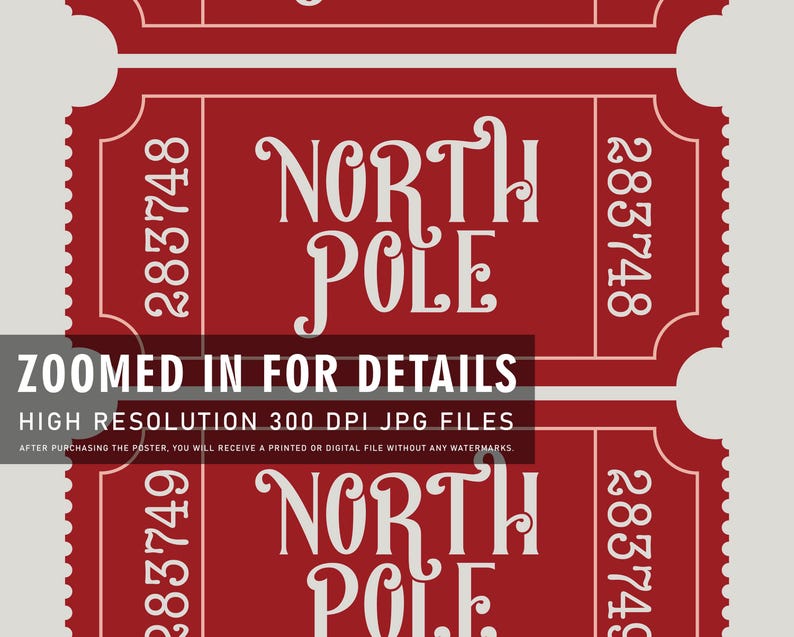 North Pole Ticket Prints, Trendy Christmas Poster, Red Xmas Wall Art ...