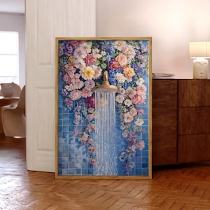 Floral Bathroom Print, Shower Wall Art, Botanical Bathroom Poster ...