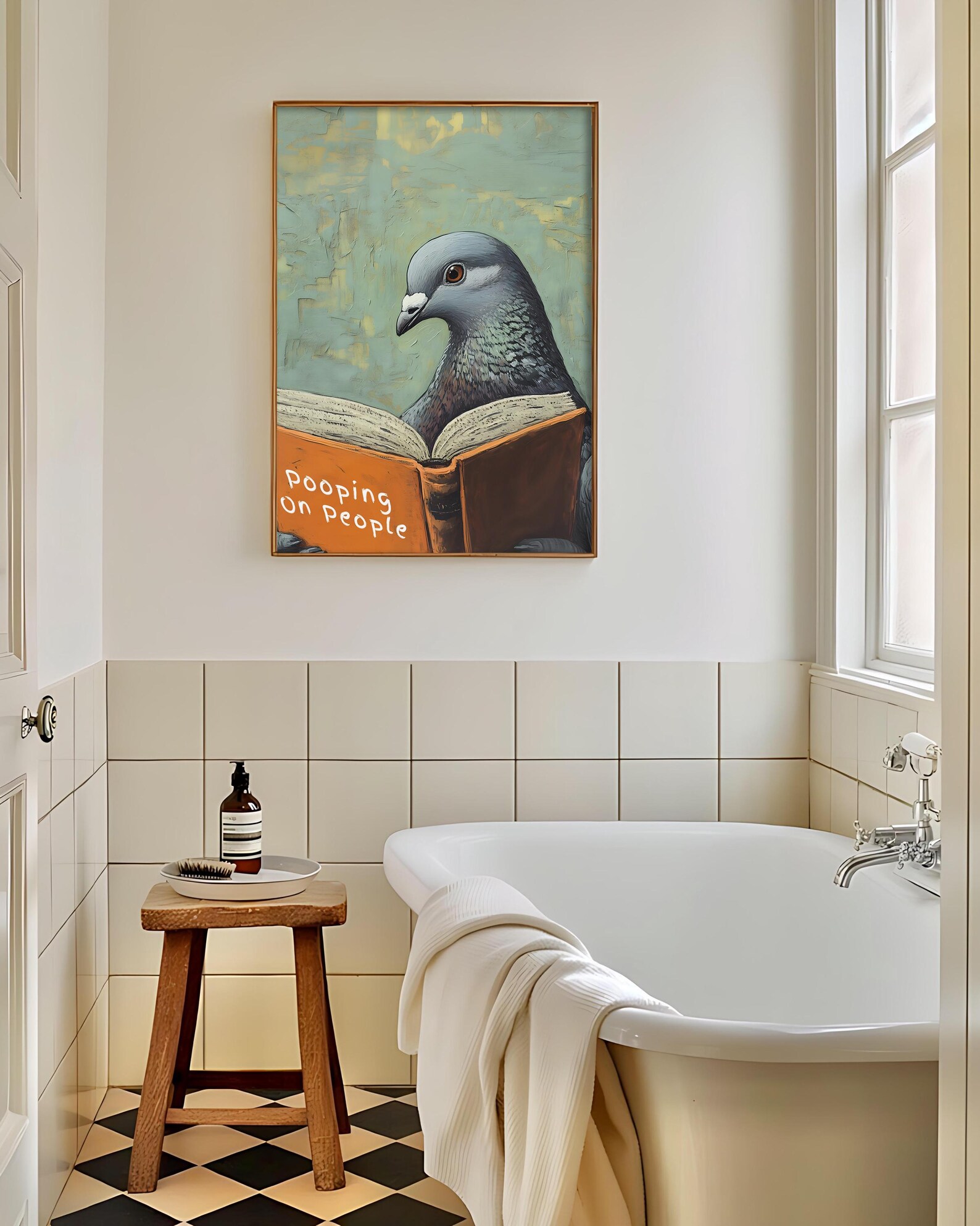 Funny Bathroom Print, Pigeon Pooping on People Book Poster, Funny ...