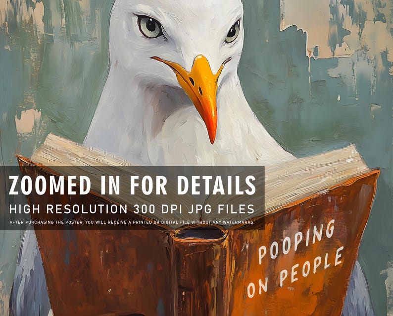 Funny Bathroom Print, Seagull Pooping on People Book Poster, Funny ...