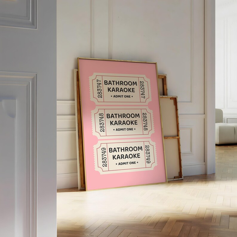 Bathroom Karaoke Ticket Poster, Bathroom Wall Art, Shower Singing Funny ...