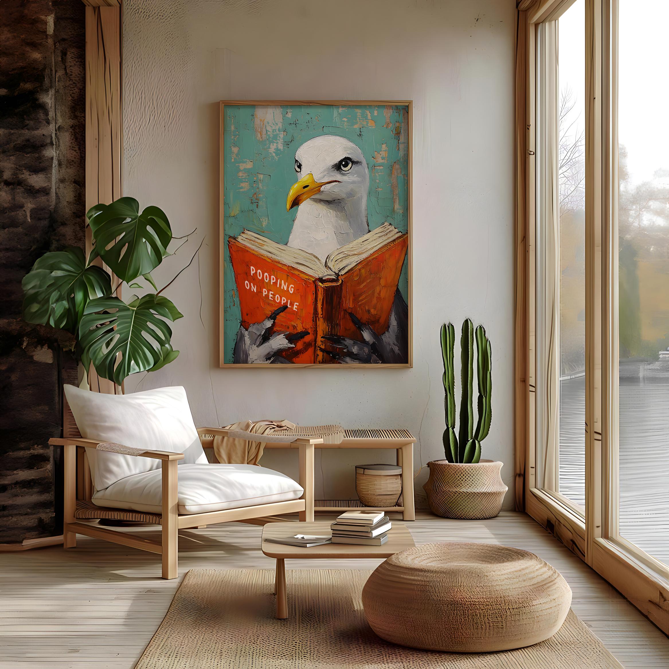 Funny Bathroom Print, Seagull Pooping on People Book Poster, Funny ...