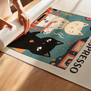 More Espresso Less Depresso Poster, Kitchen Wall Art, Funny Black Cat ...