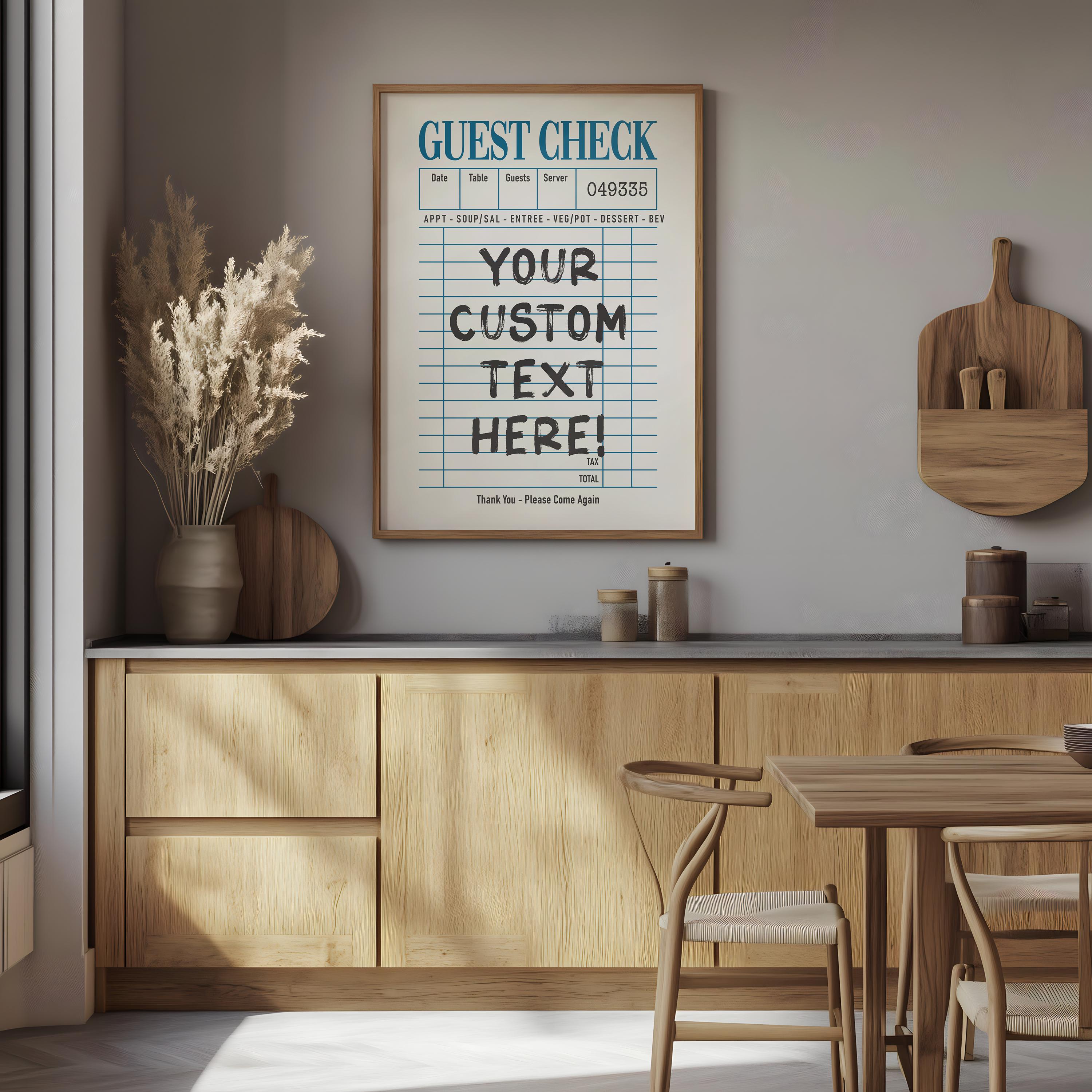 Custom Guest Check Poster, Personalized Typographic Wall Art, Retro ...