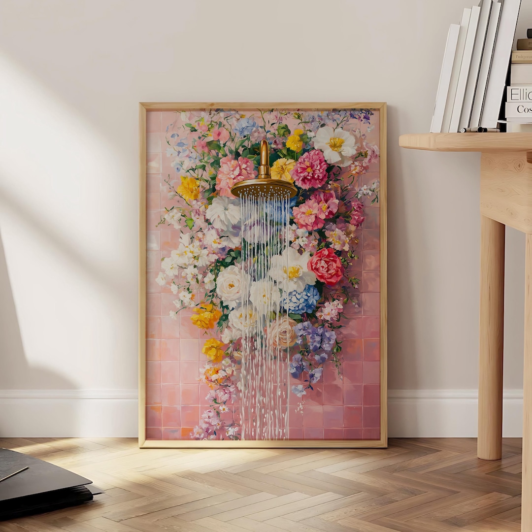 Floral Bathroom Print, Shower Wall Art, Botanical Bathroom Poster, Flower Wall Decor, Watercolor ...