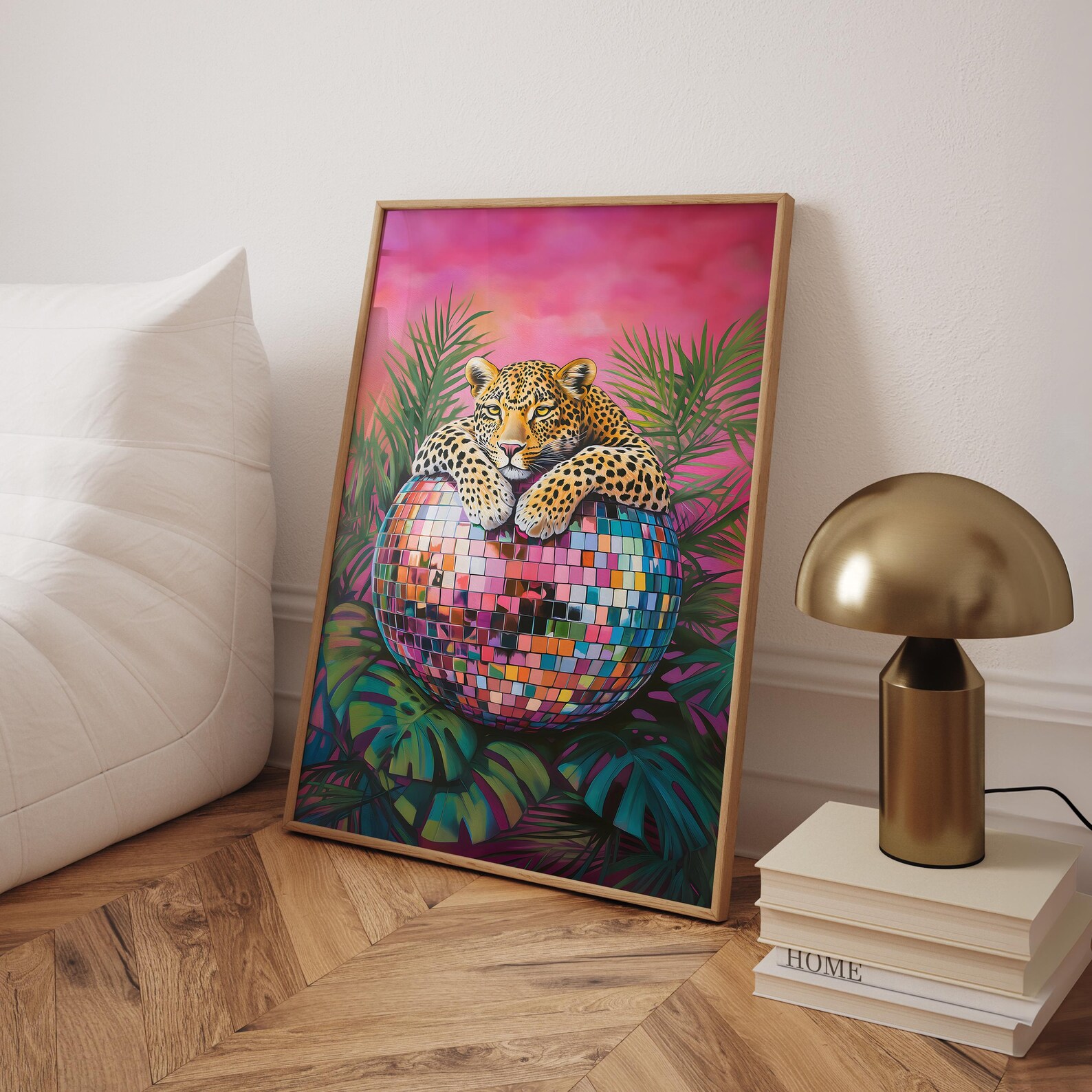 Leopard on Disco Ball Poster, Leopard Wall Art, Maximalist Wall Decor ...