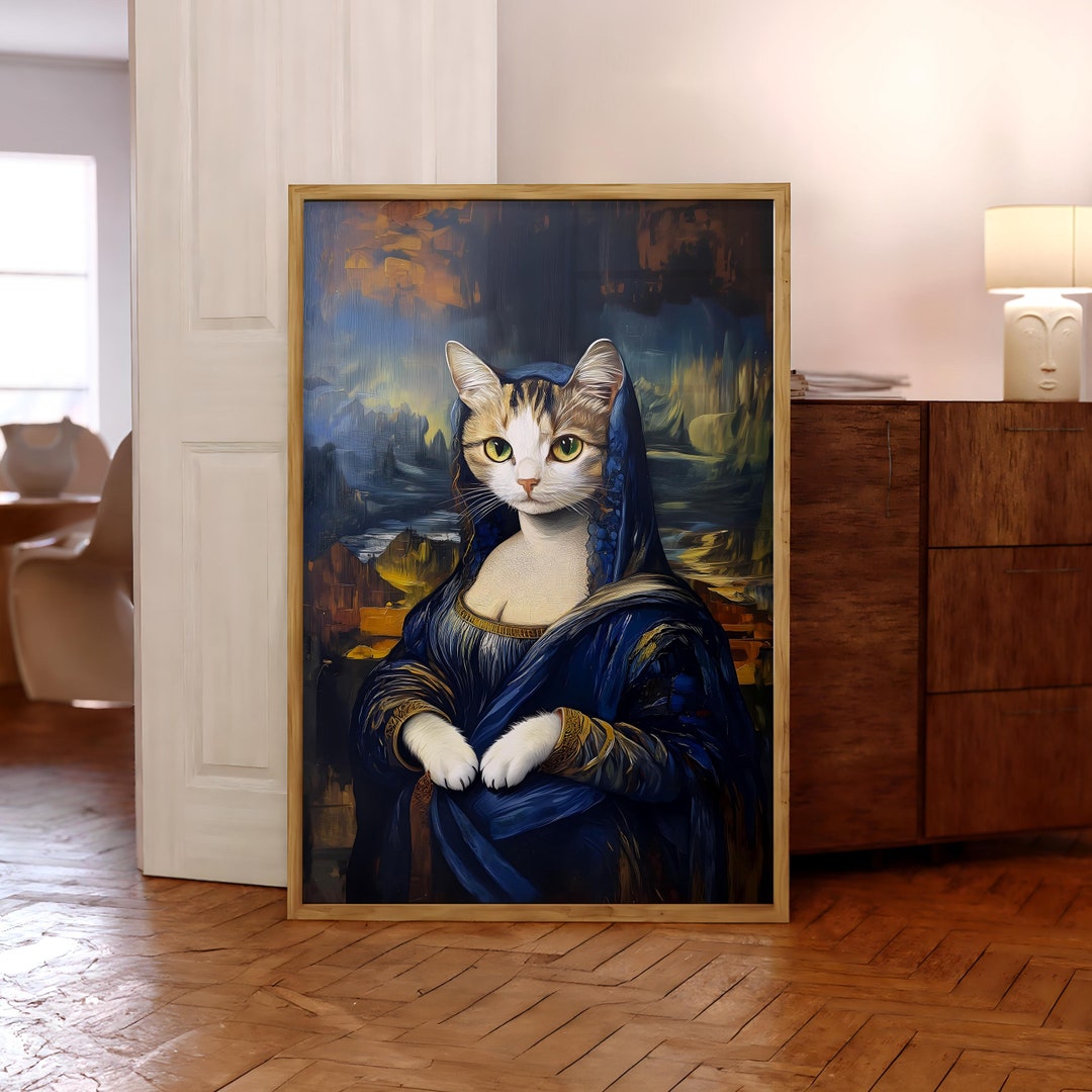 Mona Lisa Cat Print, Cat Painting Poster, Funny Cat Wall Art, Vintage ...