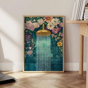 Floral Bathroom Print, Shower Wall Art, Botanical Bathroom Poster ...