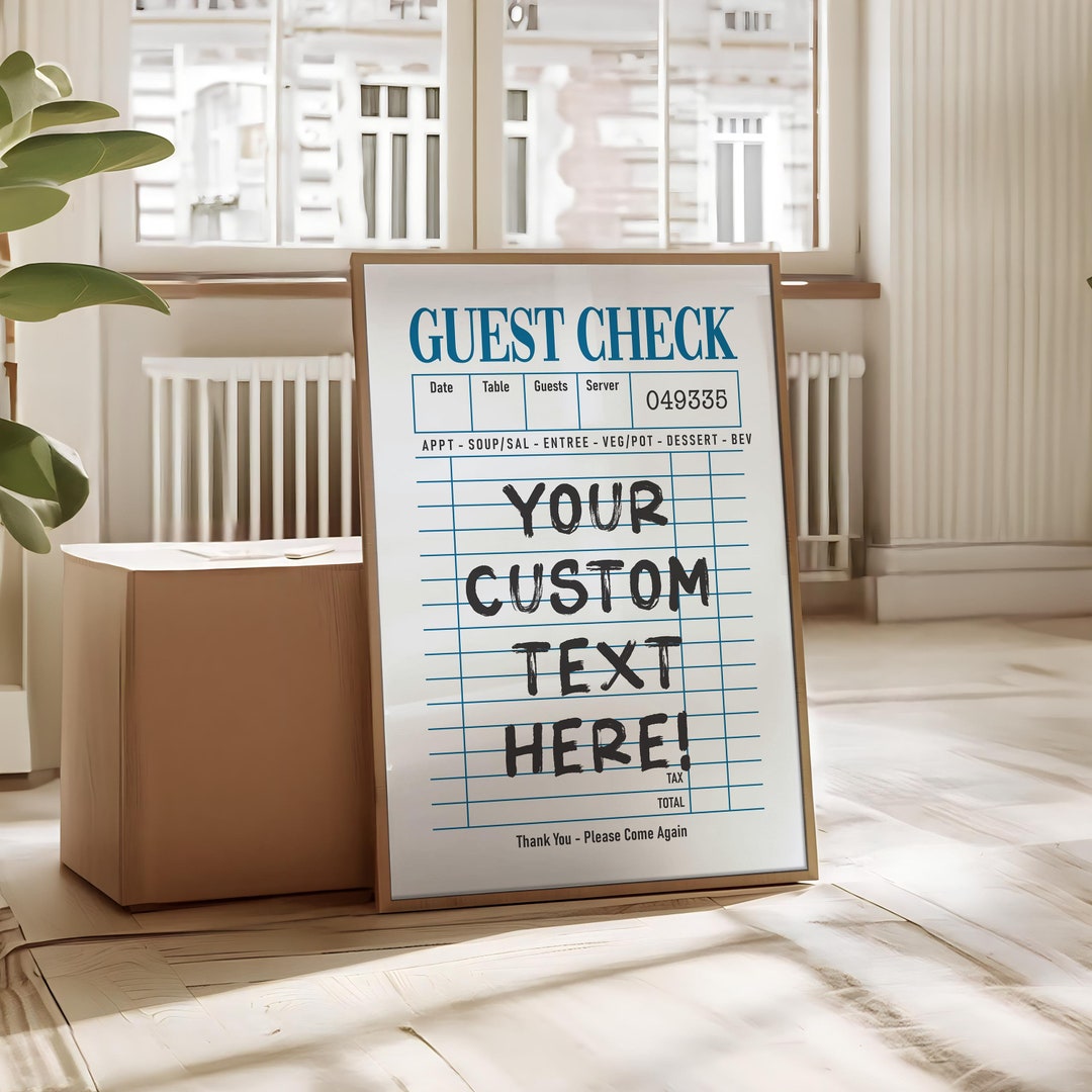 Custom Guest Check Poster, Personalized Typographic Wall Art, Retro Guest Receipt Print, Custom ...