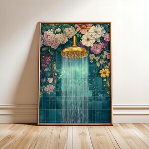 Floral Bathroom Print, Shower Wall Art, Botanical Bathroom Poster ...