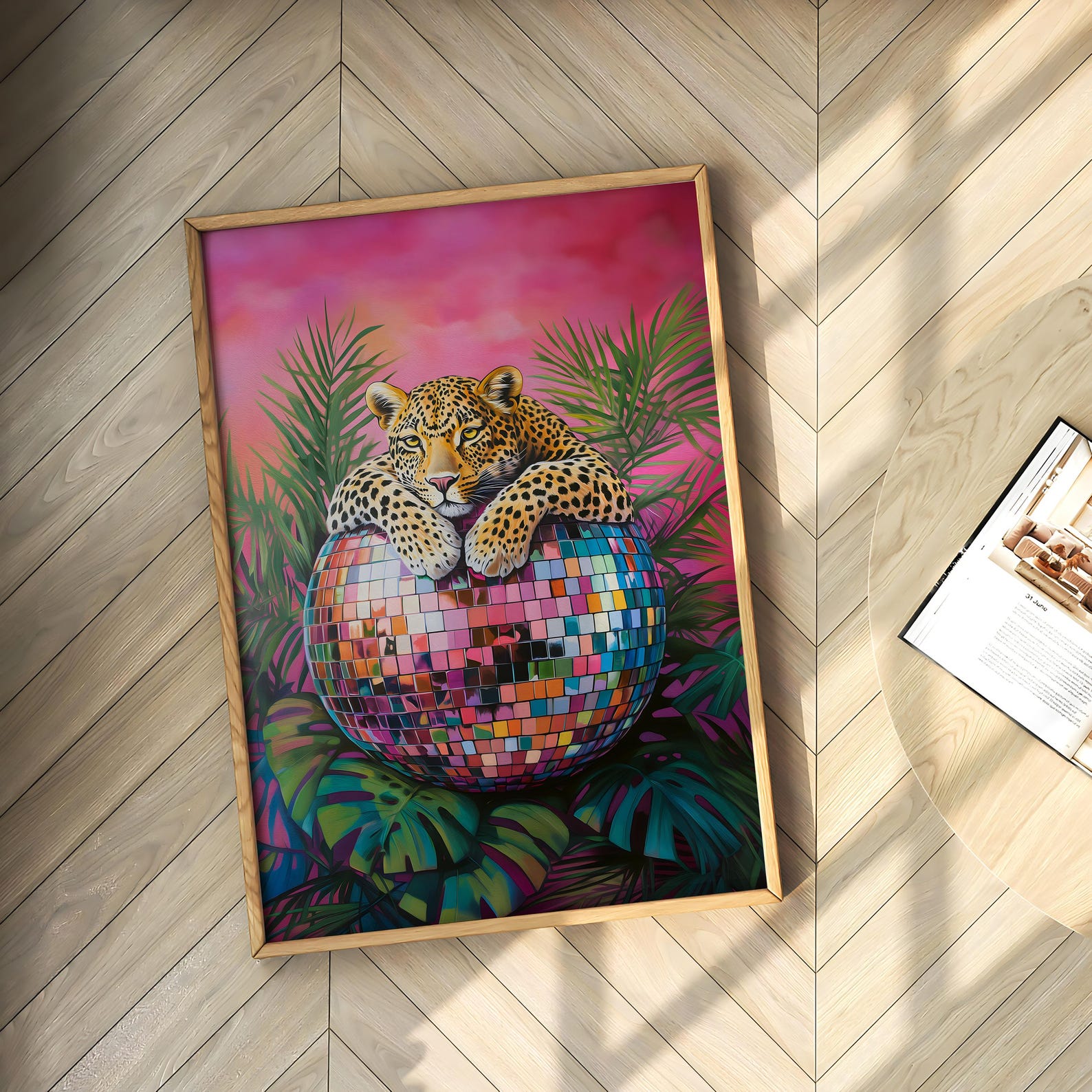 Leopard on Disco Ball Poster, Leopard Wall Art, Maximalist Wall Decor ...